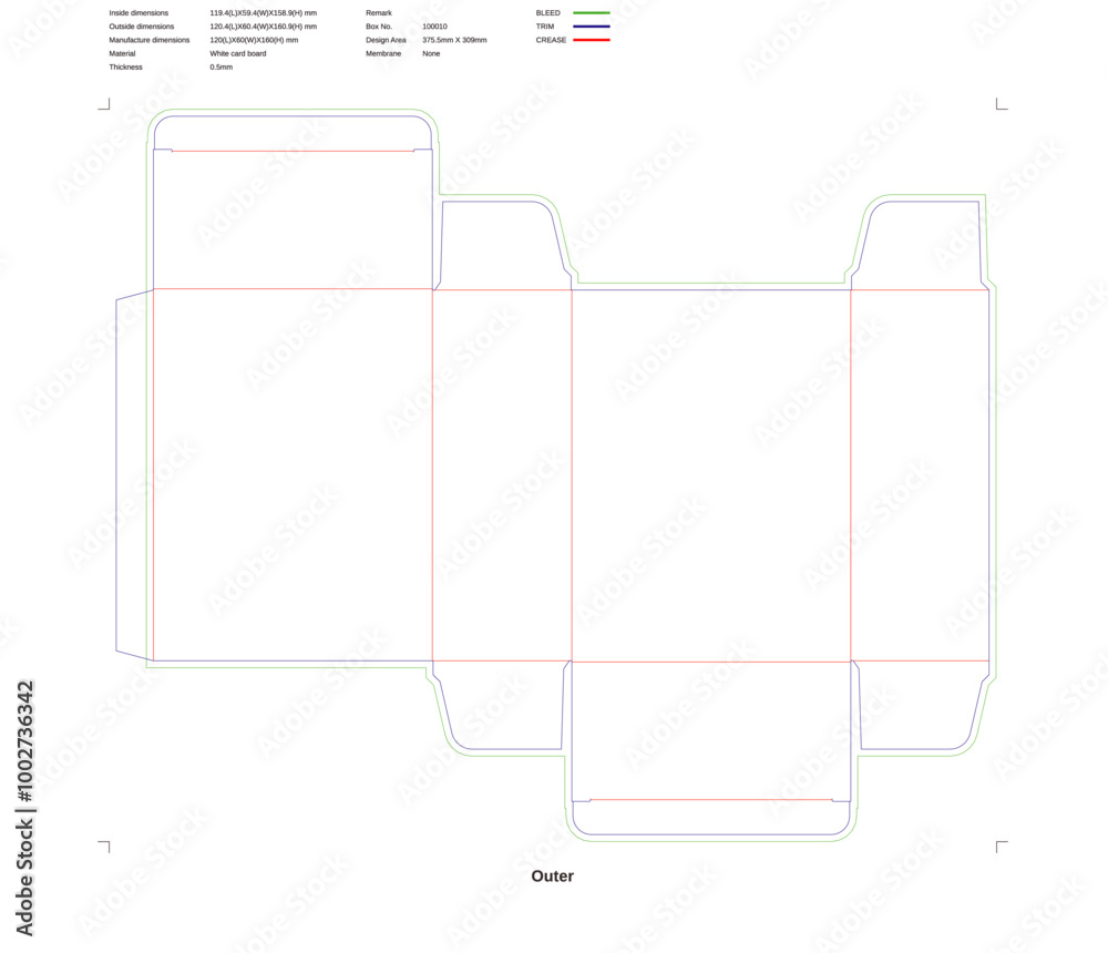 Custom dimensions tuck end boxes double tray dieline Mockup of unfolded ...