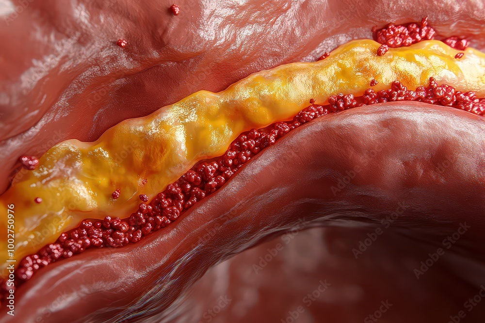 image presents artery with severe cholesterol plaque buildup ...