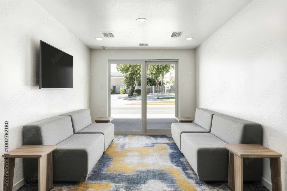 Contemporary mid century modern living room den in an open floor plan ...