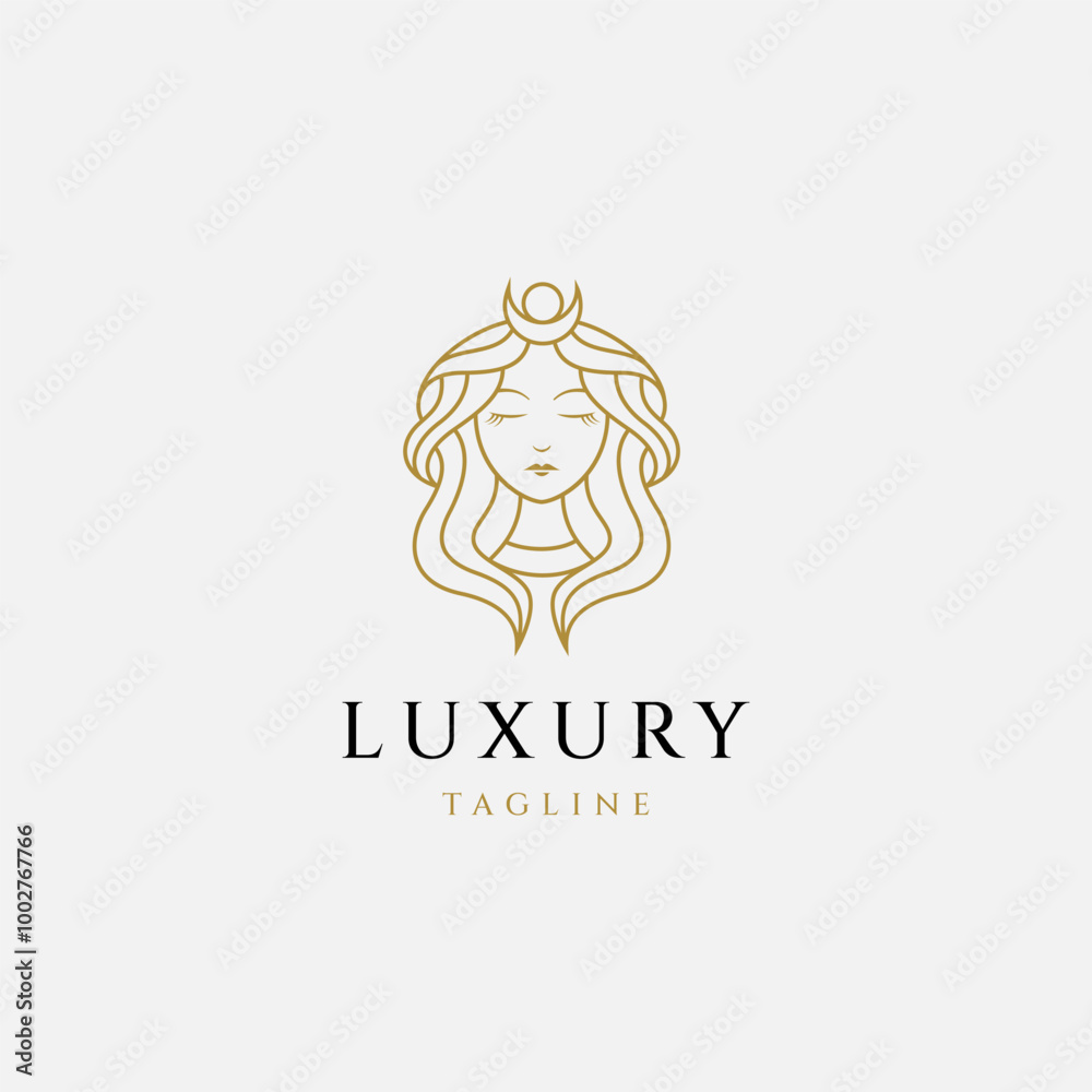 Luxurious greek goddess woman with line style logo icon design template ...