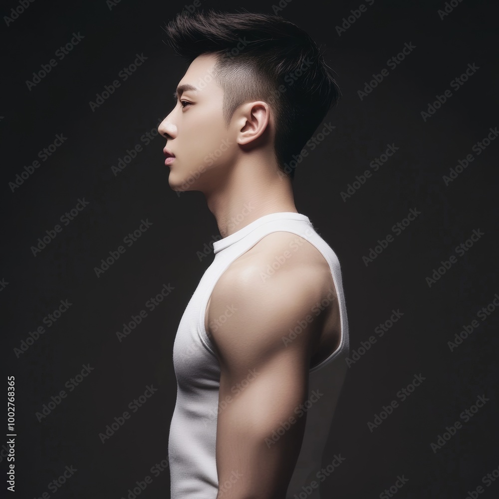 Korean fashion male model, with a handsome face and Dandy cut hair ...