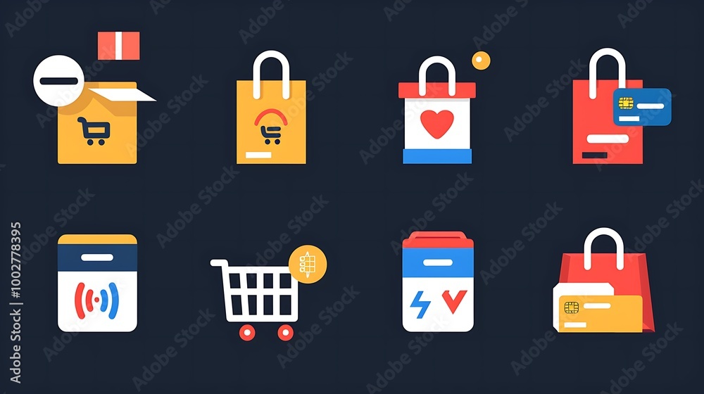 E-commerce icon collection showcasing essential shopping elements with clean and bold designs ...
