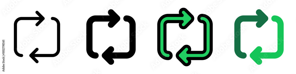 Editable vector loop repeat icon. Black, transparent white background ...