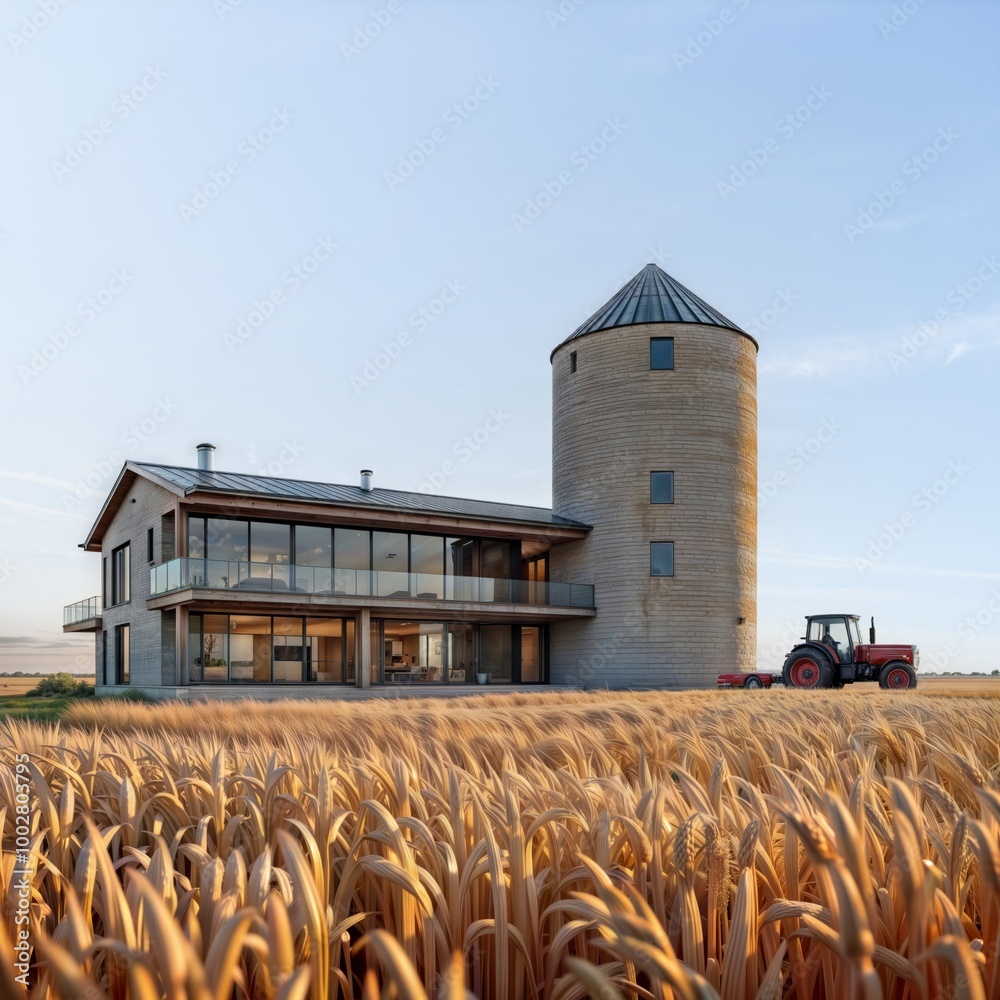 Modern farmhouse retreat. Stylish home with silo-inspired tower and ...