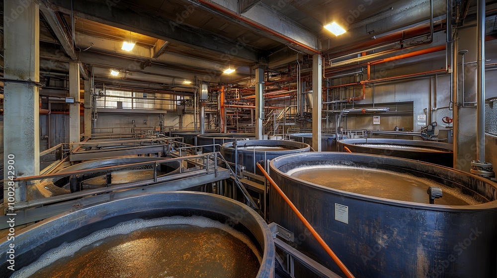 primary clarification tanks at a wastewater treatment facility. The ...