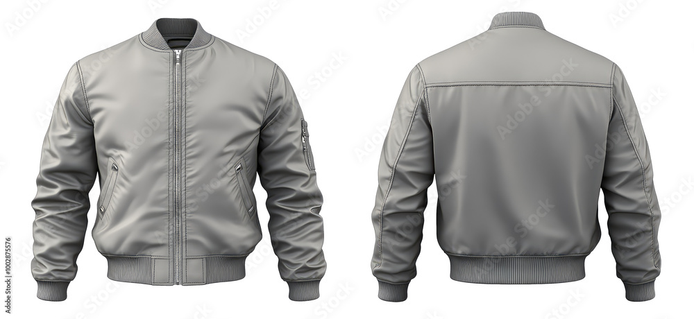 3d grey man bomber jacket front and back view. Blank mockup for ...