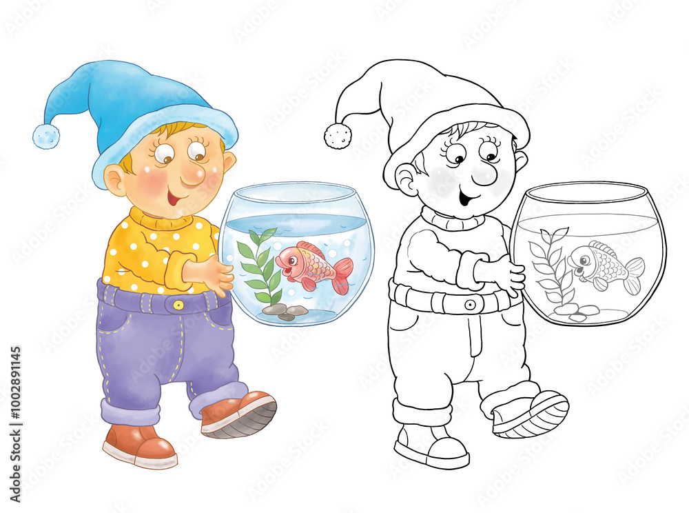 Stock-Illustration „Our favorite pets. A cute and funny gnome with his ...