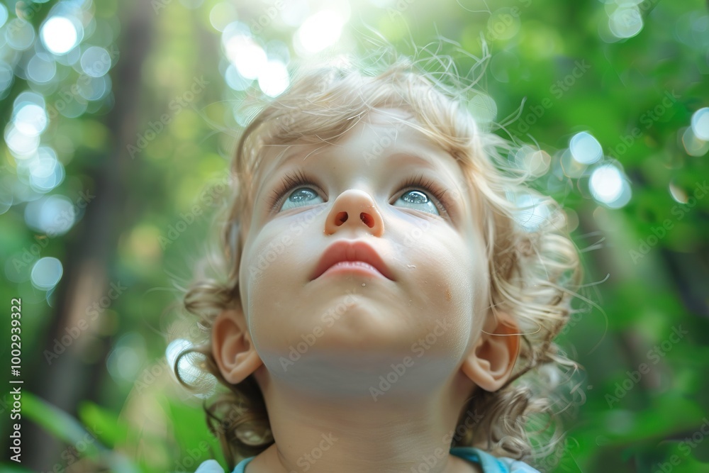 Curious child with wide eyes, exploring nature and discovering new ...