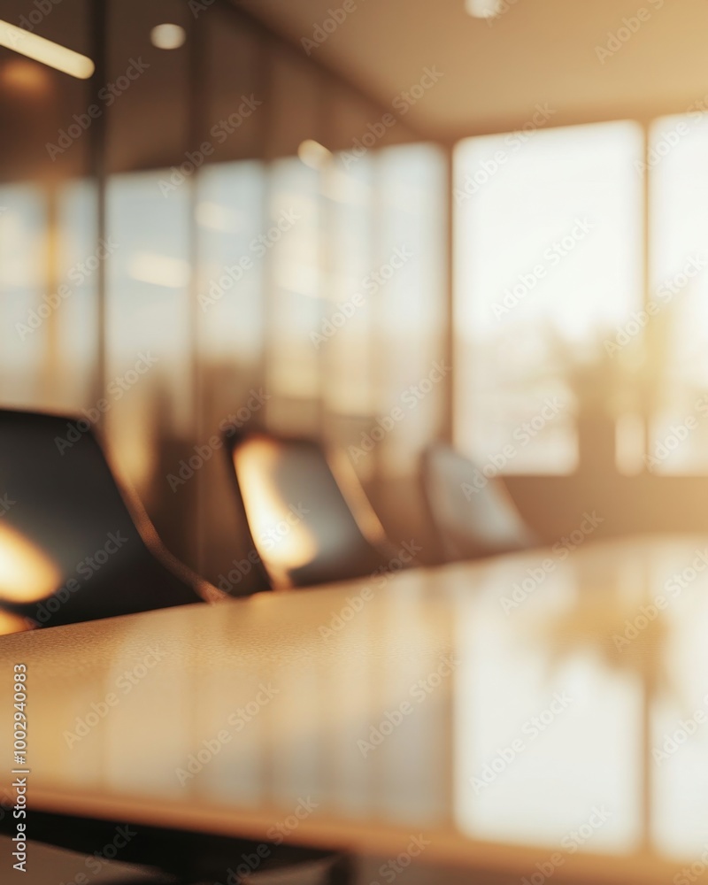 Professional blurred office background with soft lighting and a desk ...