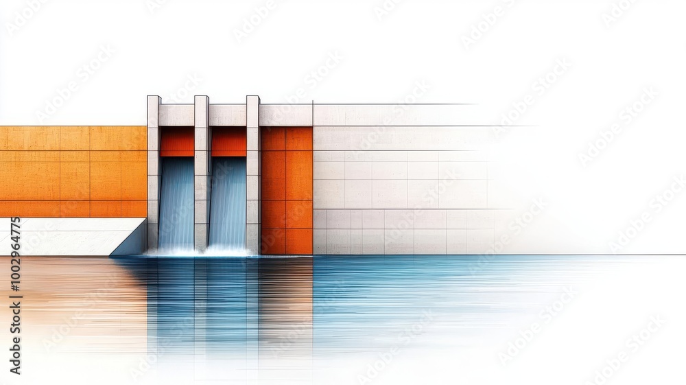 Technical drawing of a dam for hydroelectric power generation ...