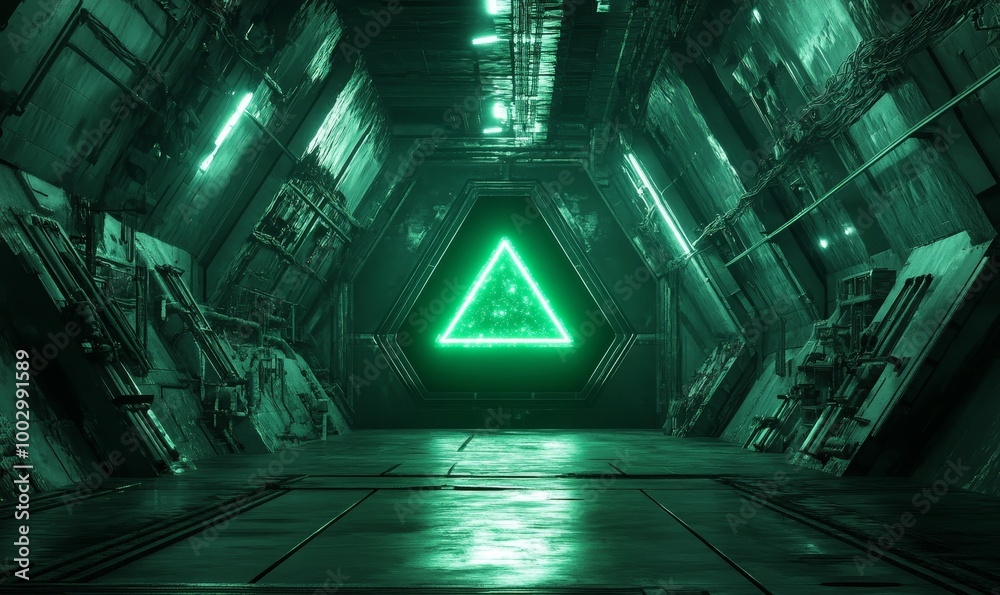 A futuristic underground nuclear bunker or spaceship hangar, featuring ...