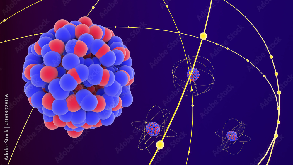 atomic structure consisting of protons, neutrons and electrons ...