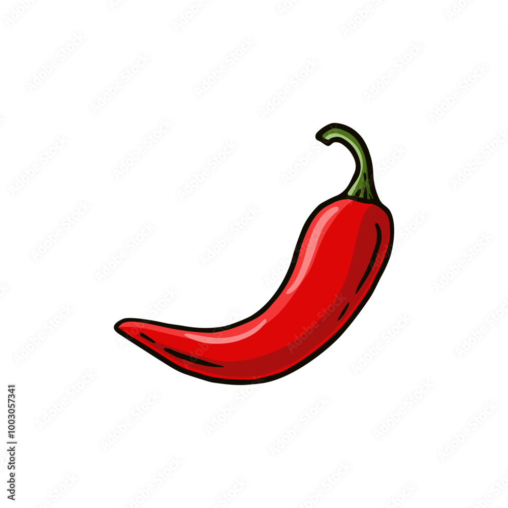 Red hot chili pepper. Red pepper in sketch style on a white background ...