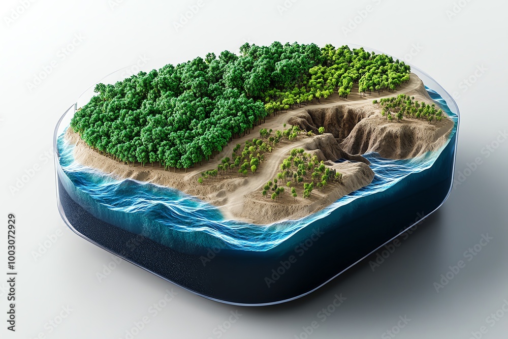 Interactive 3D model of a reforestation project, with fully animated trees growing and absorbing ...