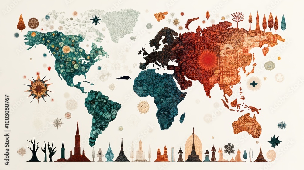 Cultural Map of World Religions, A thematic map depicting the global ...