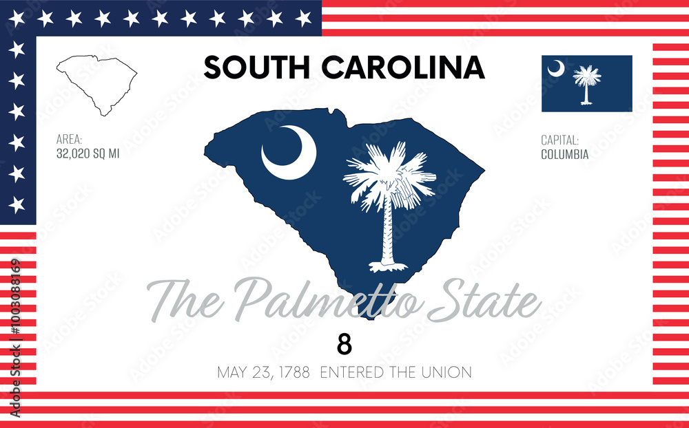 Vector poster background of the US state of South Carolina, with name ...