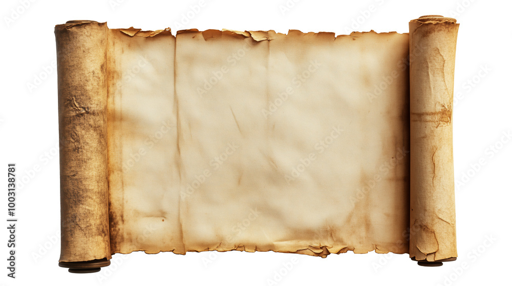 Open empty old parchment scroll, blank antique paper manuscript, transparent background PNG ...