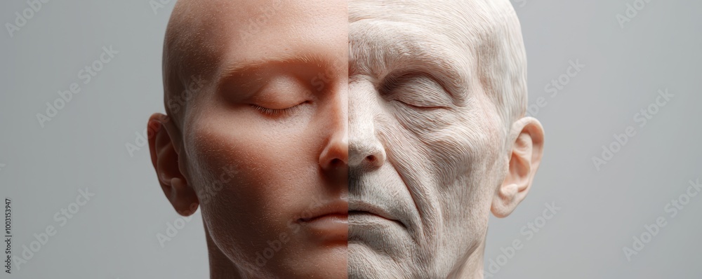 A 3D model showing a youthful face with defined cheekbones and a ...