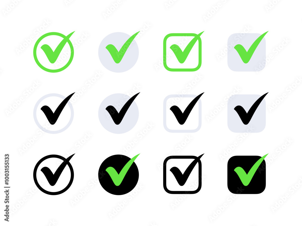 Green check mark. Tick symbols Stock Vector | Adobe Stock