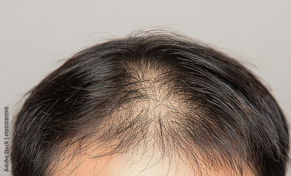 A close-up view of a young person's thinning hairline showcasing early ...