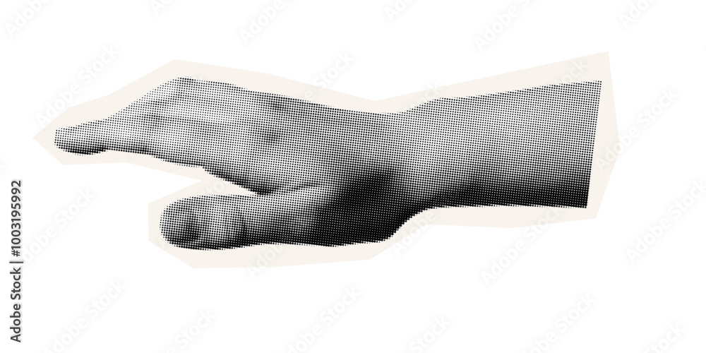Trendy halftone collage hand element. Elements cut out palm pointing to ...