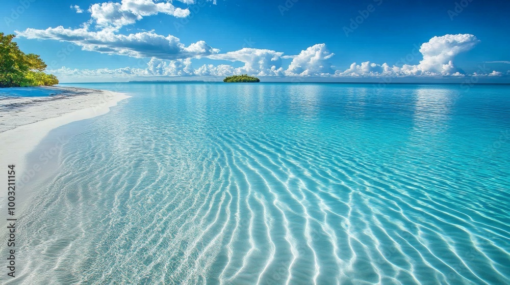 Illustration Stock HD 8K wallpaper of a beach with blue skies | Adobe Stock
