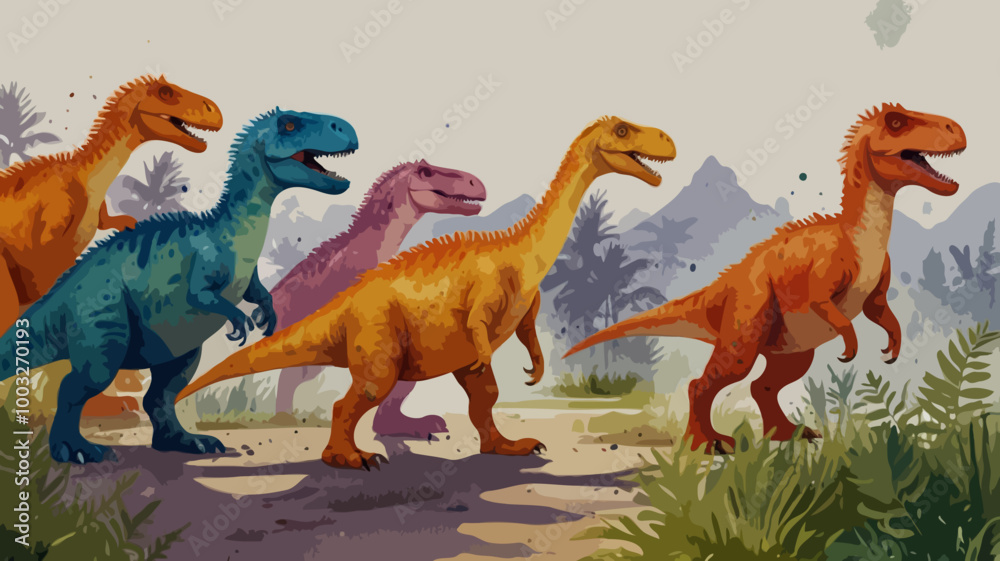 illustration of different types cartoon vector dinosaurs on transparent ...