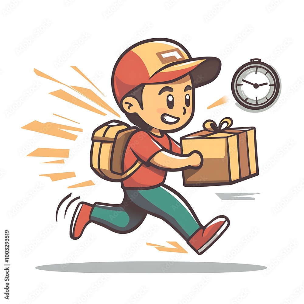Cartoon Illustration of Delivery Man Running With a Package and a ...