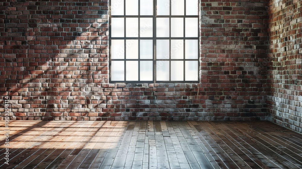This space features a rustic brick wall backdrop with a prominent ...