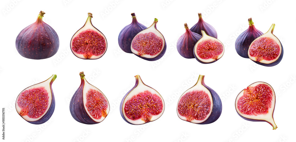 Set collection of fresh ripe figs fruits, featuring whole and sliced ...