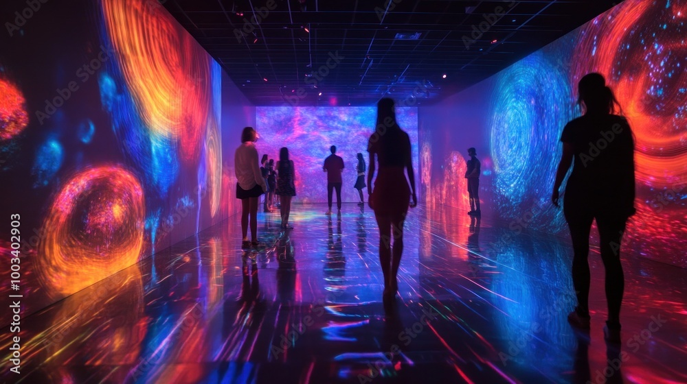 Show an art installation featuring digital projections, interactive ...