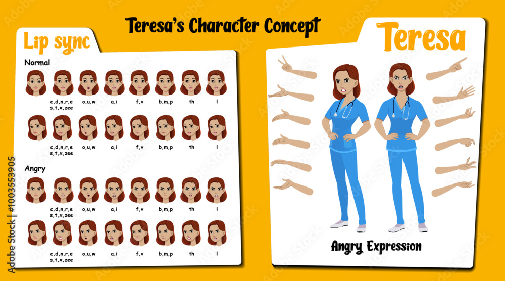 Vector de Stock An angry female nurse cartoon character AKA Teresa ...