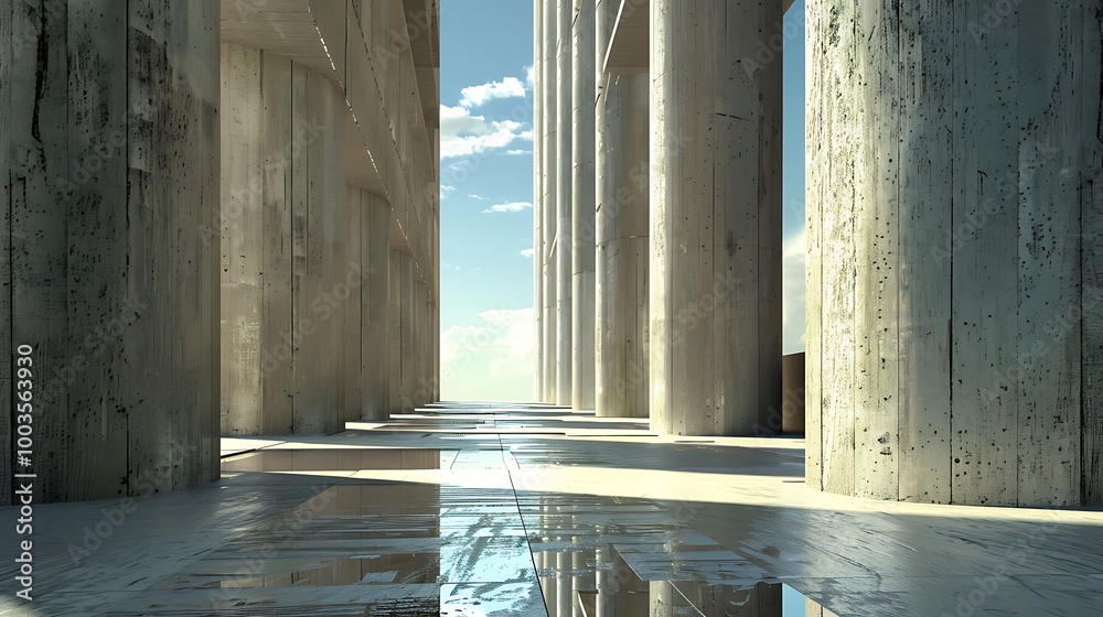 Minimalist architectural image featuring a long hallway lined with ...