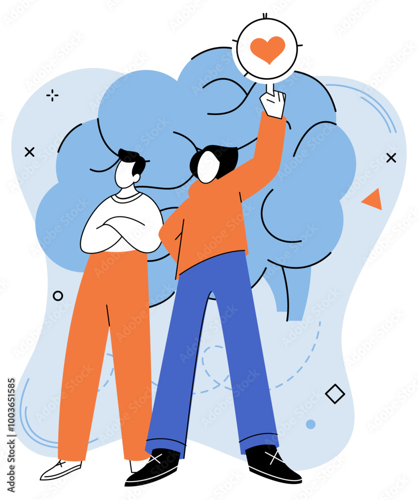 People man and woman characters thinking together, relations concept ...