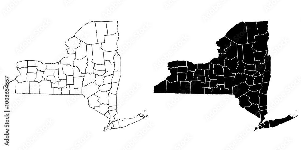 New york administrative map, New York outline and counties state map ...