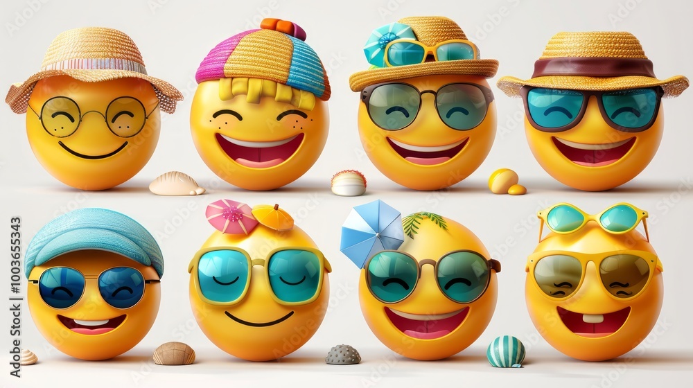 Smileys vector set with summer and travel outfits. Smiley face ...