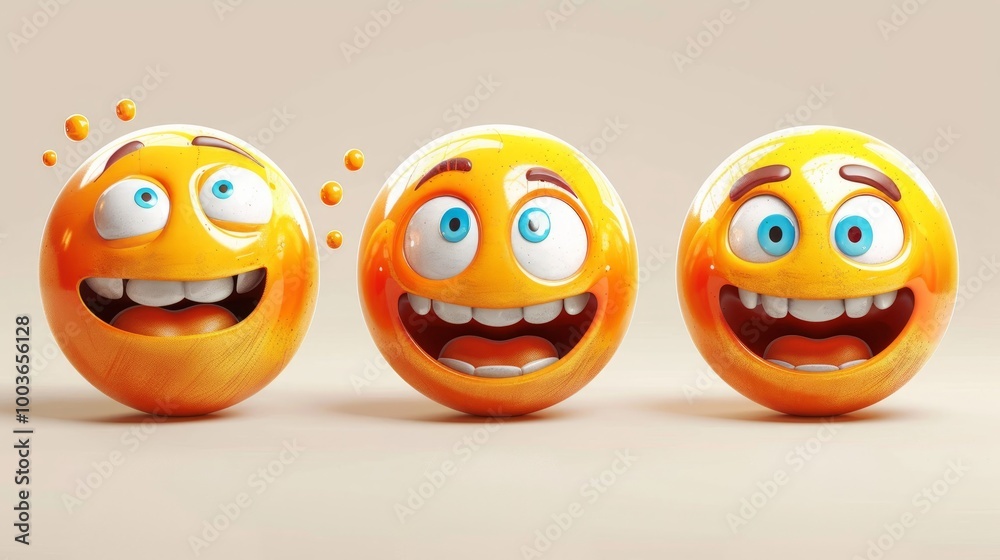 Smiling and Affectionate emojis 3D set. Emoticons big set. Vector icons ...