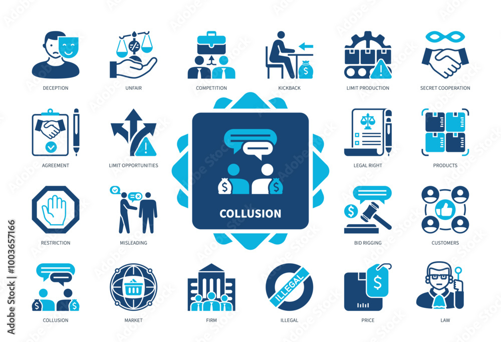 Stock-Vektorgrafik „Collusion icon set. Deception, Kickback, Misleading ...