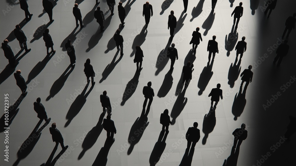 People Walking With Long Shadows On Ground, Symbolizing Crowd Movement ...