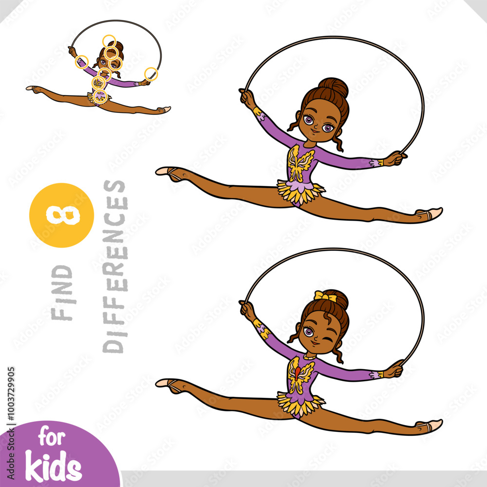 Find differences, educational game for kids, The African gymnast girl ...