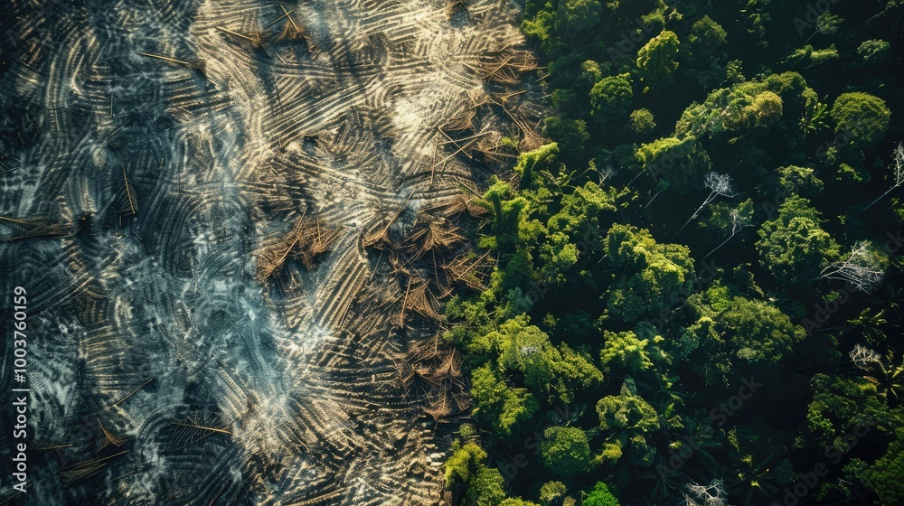 Environmental damage Deforestation and logging Aerial photo of forest ...
