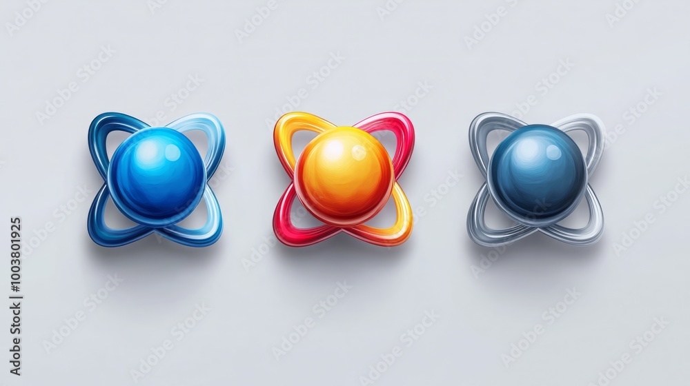 Flat Design Atom Icon Set with Gray Molecule Symbols, Isolated in ...