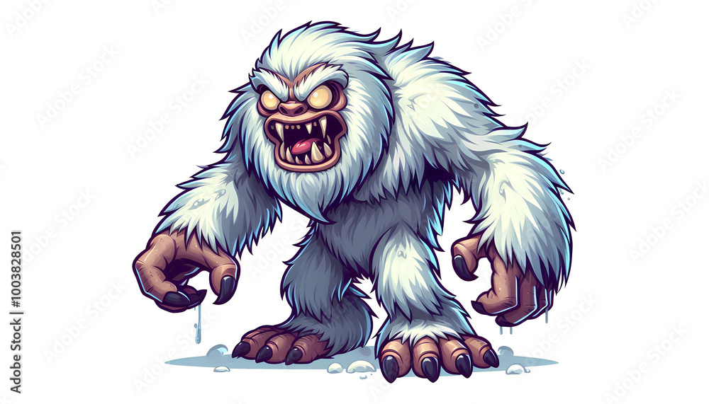 Fierce Yeti Monster Character in Cartoon Style Stock Illustration ...