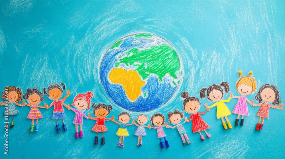 Illustration of a globe with children from different countries holding ...