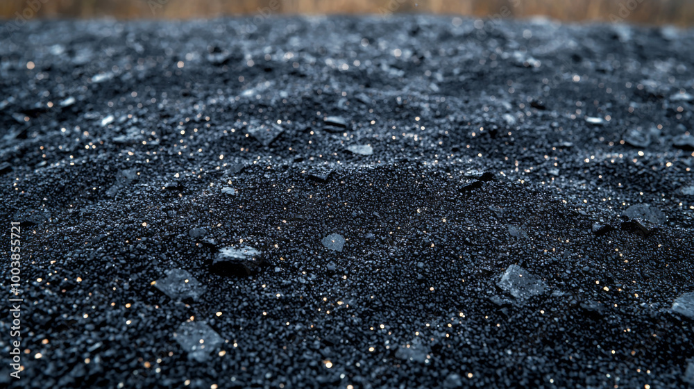 Coal surface covered with dust and sparkling minerals in an outdoor ...