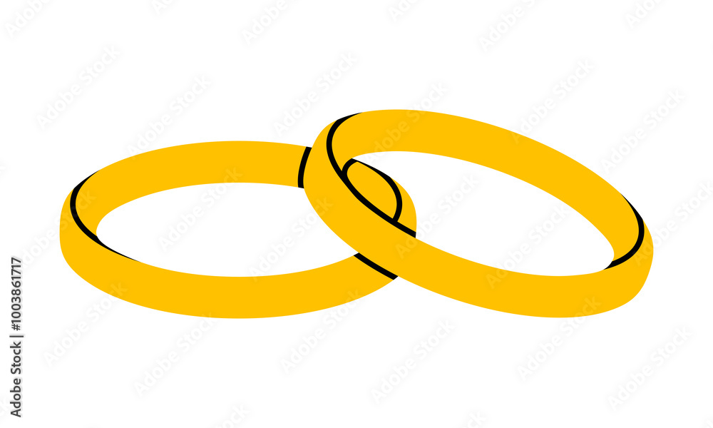 Hand drawn cute cartoon illustration of golden wedding rings. Flat ...