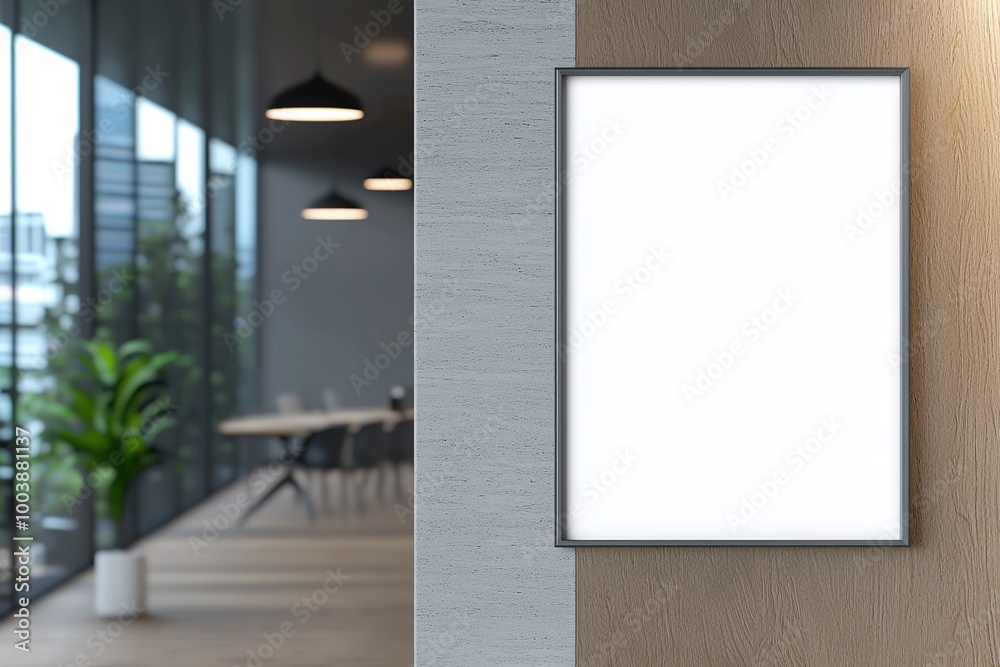 Picture mockup frame in white color in a corridor of a modern office ...