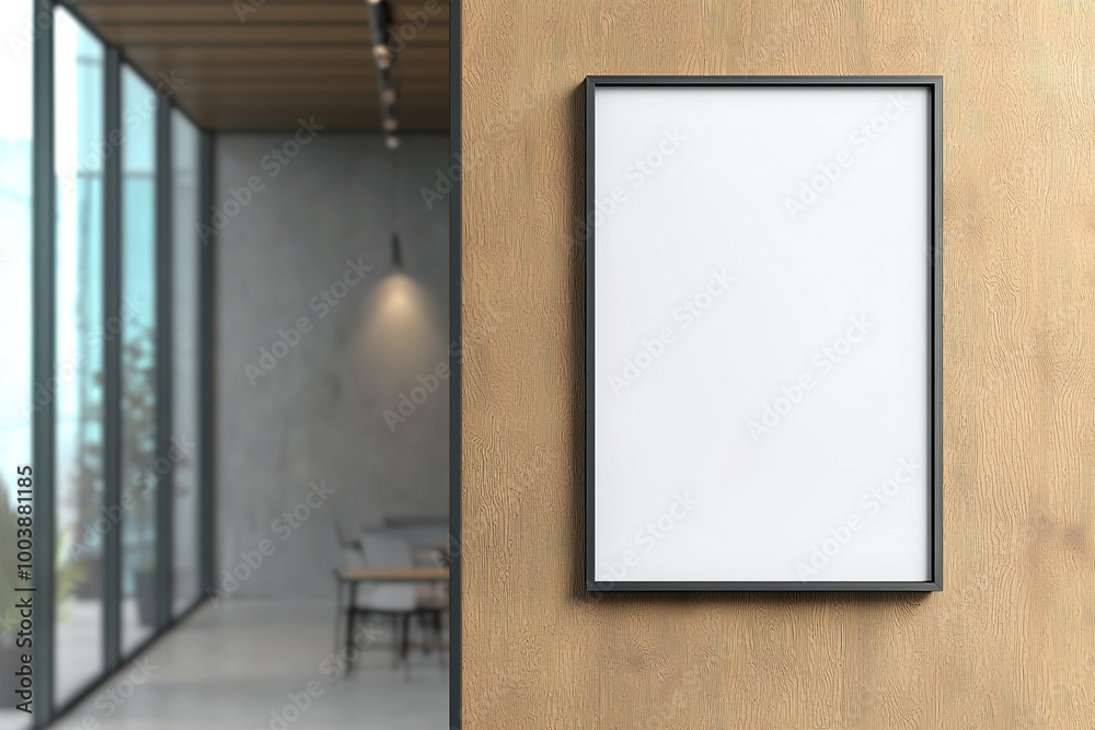 Picture mockup frame in white color in a corridor of a modern office ...