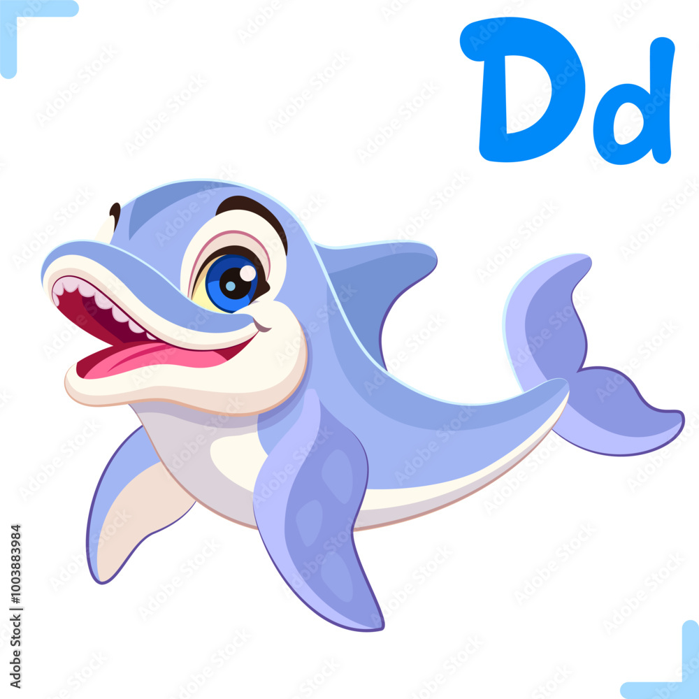 Vector cartoon illustration of a dolphin with letter "D" - design for ...