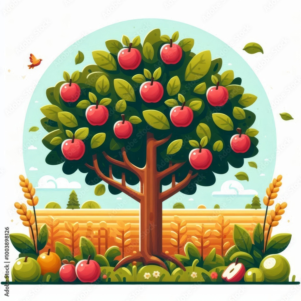 Cute apple tree with ripe fruits. Harvest tree. Concept of juicy fruit ...